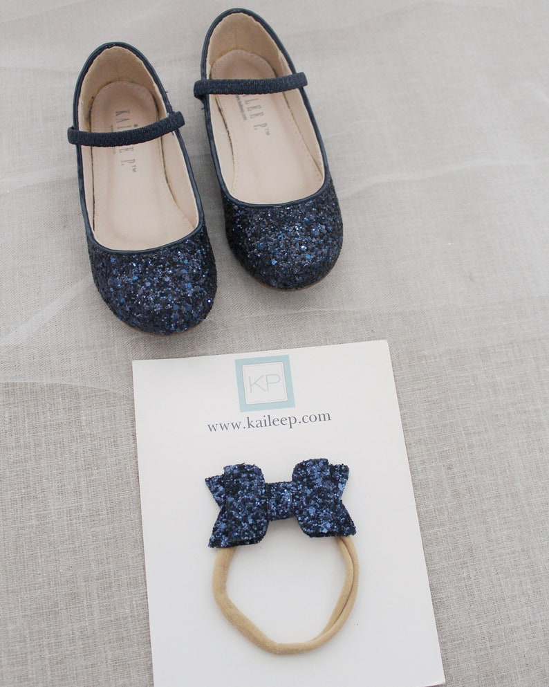 Navy Blue Rock Glitter Maryjane Flats for Flower Girls Shoes - Etsy