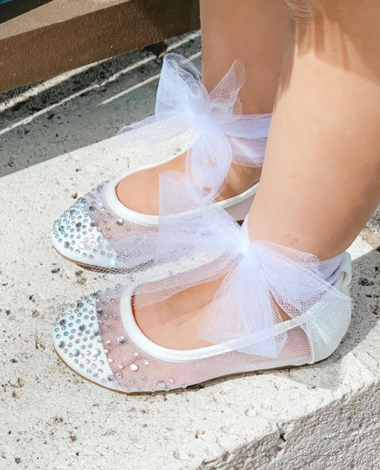 Girls White Mesh Shoes With Rhinestone Ballet Flats With TULLE - Etsy