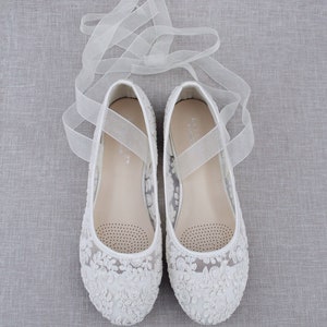 Ivory Lace Round Toe Flats With BALLERINA Lace up Women Wedding Shoes ...