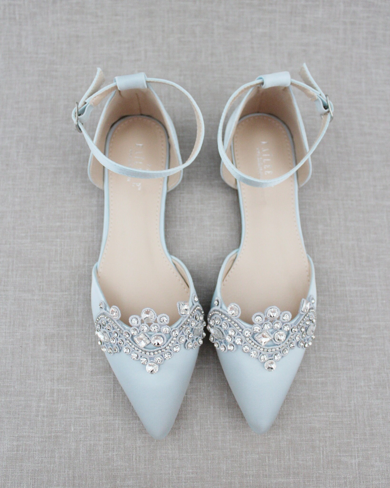 Light Blue Satin Pointy Toe Flats With Sparkly RHINESTONES - Etsy Canada