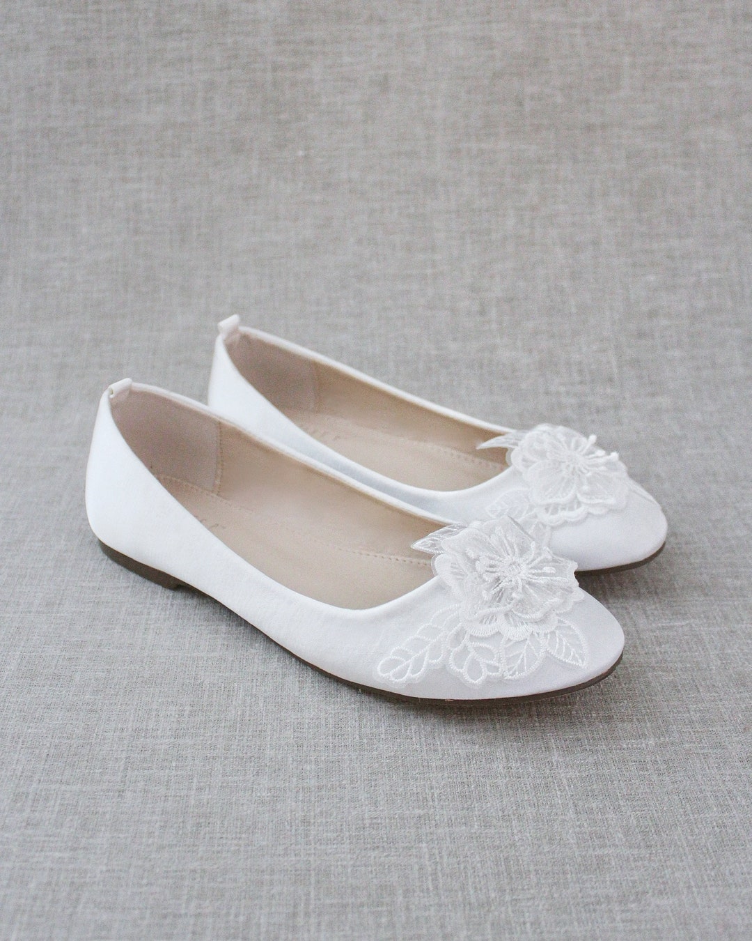 White Bridal Flat With Camellia Applique, Bridal Shoes, White Wedding ...