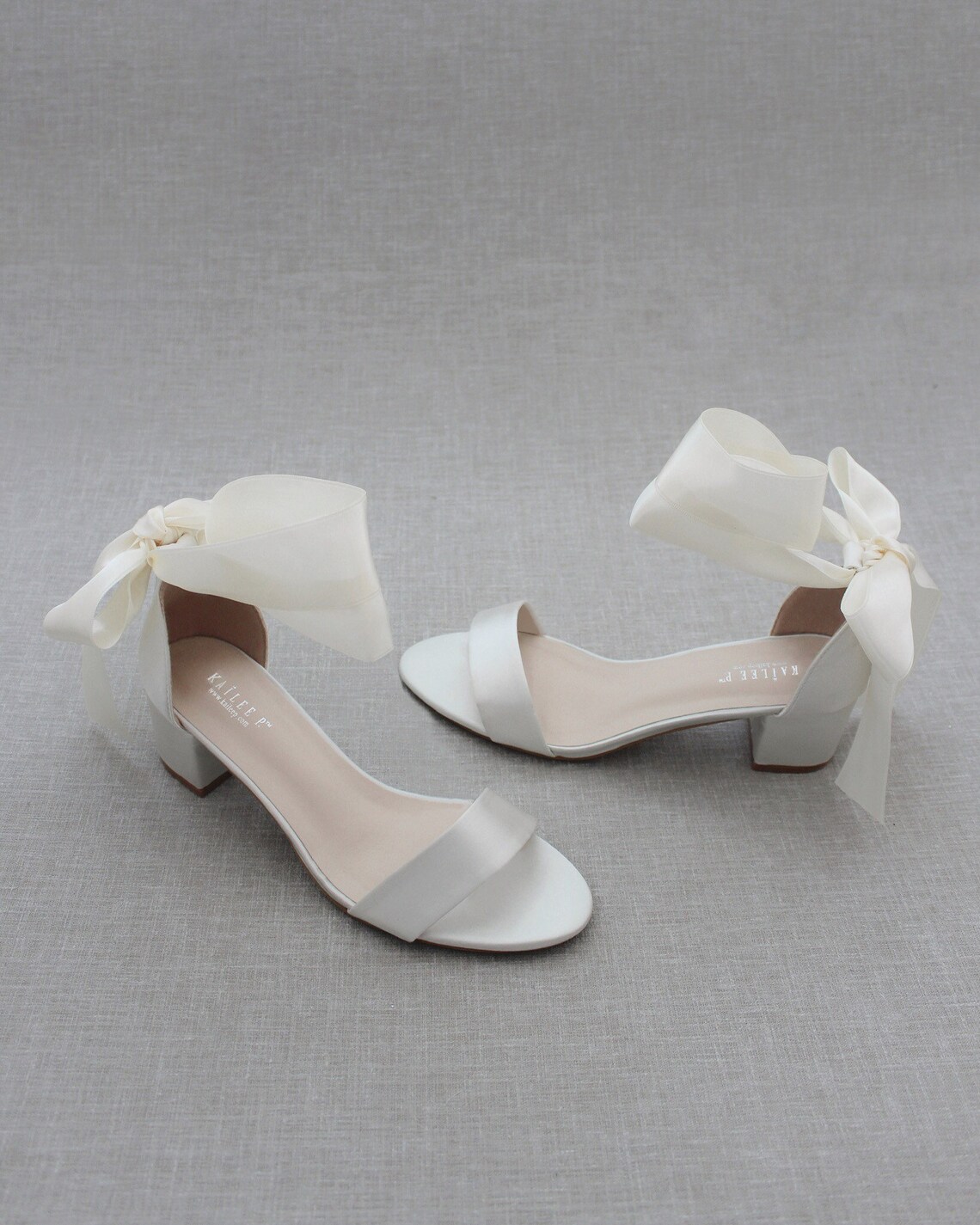 Ivory Satin Block Heel Sandal With WRAPPED SATIN TIE - Etsy