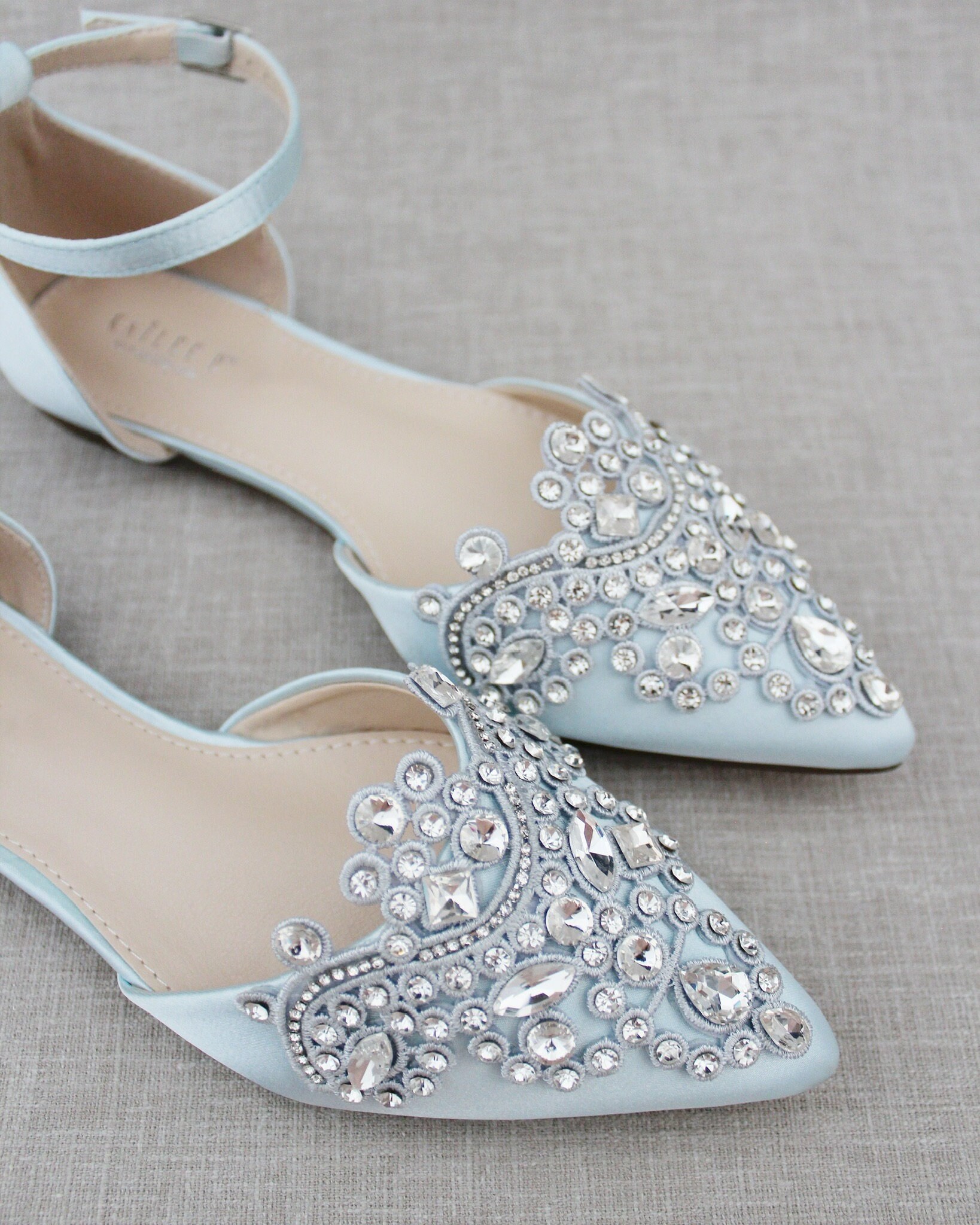 Light Blue Satin Pointy Toe Flats With Sparkly RHINESTONES - Etsy UK