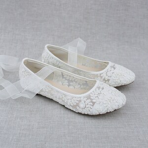 Ivory Lace Round Toe Flats With BALLERINA Lace up Women Wedding Shoes ...