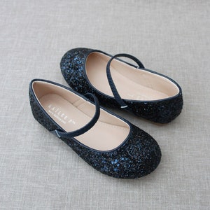 Navy Blue Rock Glitter Maryjane Flats for Flower Girls Shoes, Fall ...