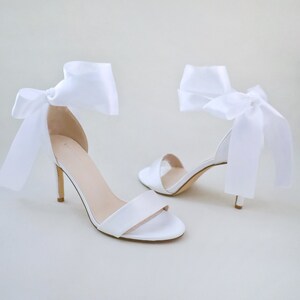 White Satin High Heel Wedding Sandals With Wrapped Ankle Tie ...