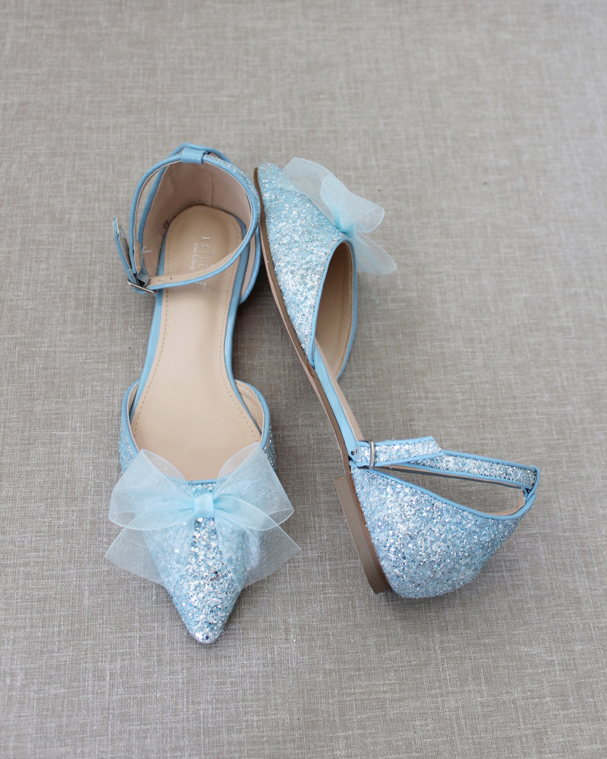 Light Blue Rock Glitter Pointy Toe Flats With Ankle Strap & - Etsy