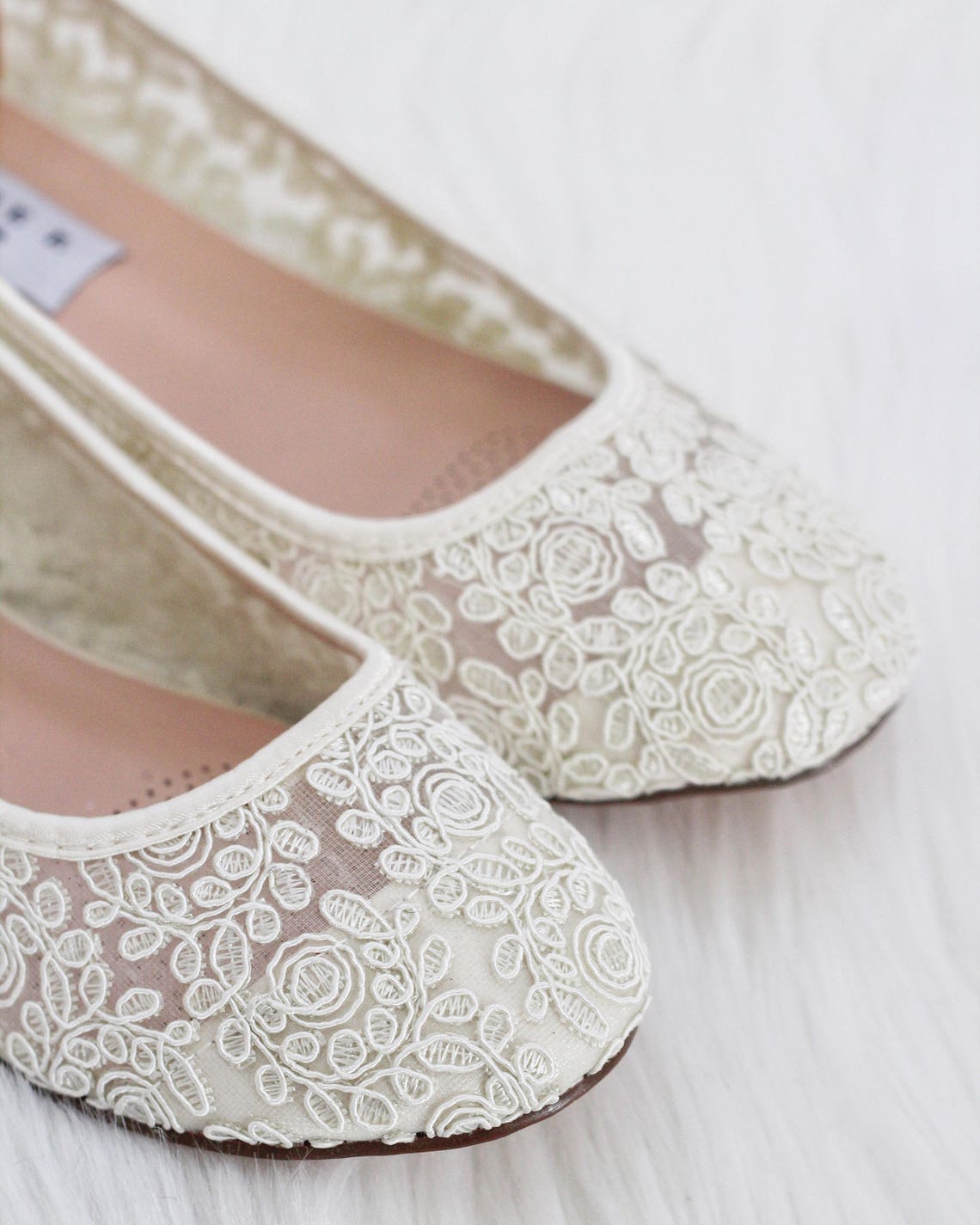 Ivory Lace Round Toe Flats With BACK PEARLS Women Wedding - Etsy
