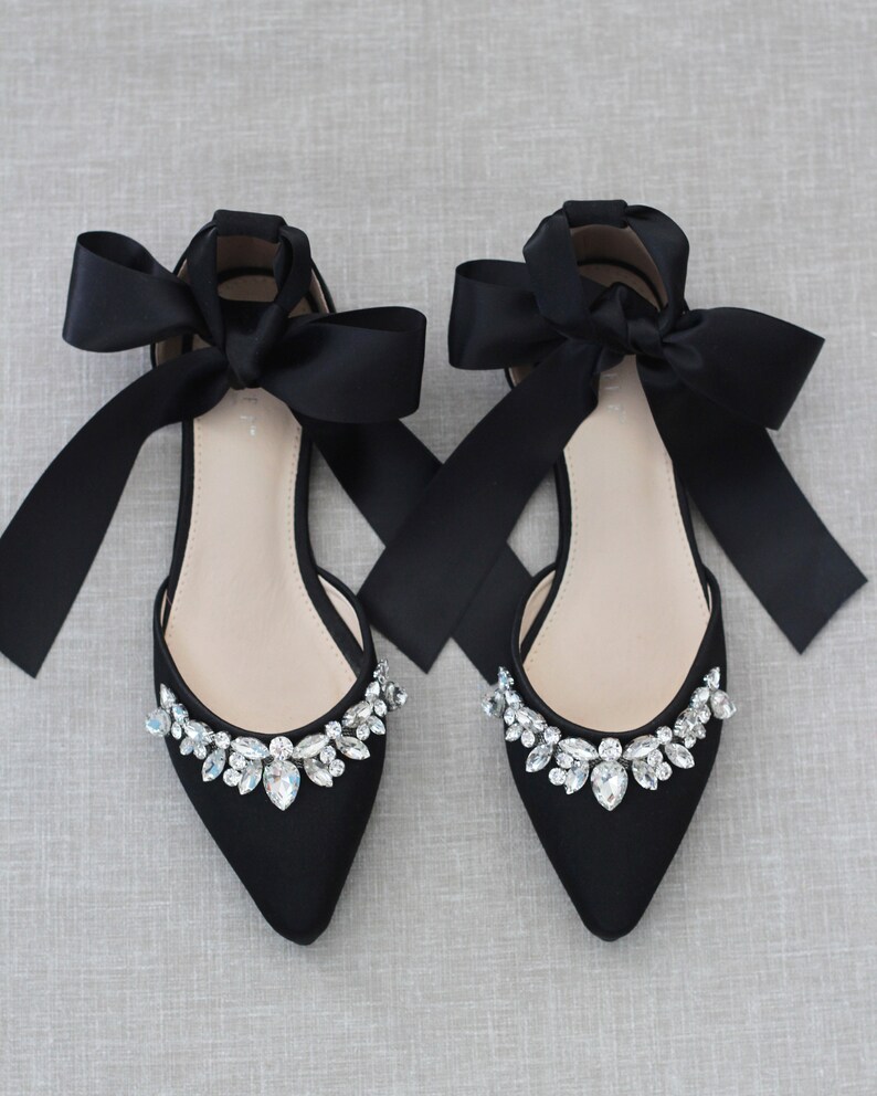 Black Pointy Toe Flats With Sparkly TEARDROP RHINESTONES Fall - Etsy