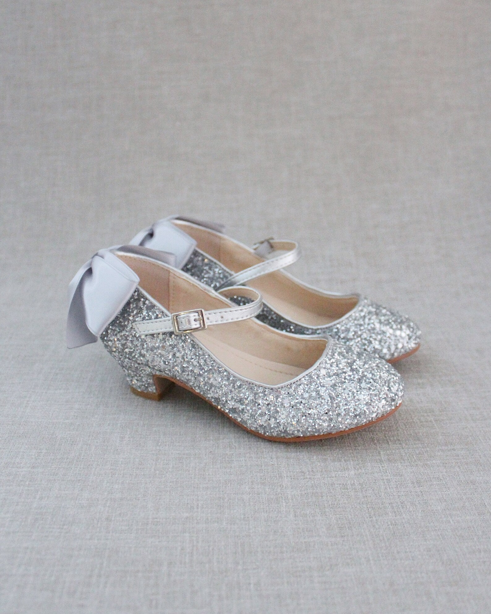 Girls Heels Shoes Silver Rock Glitter Mary-jane Heels With - Etsy