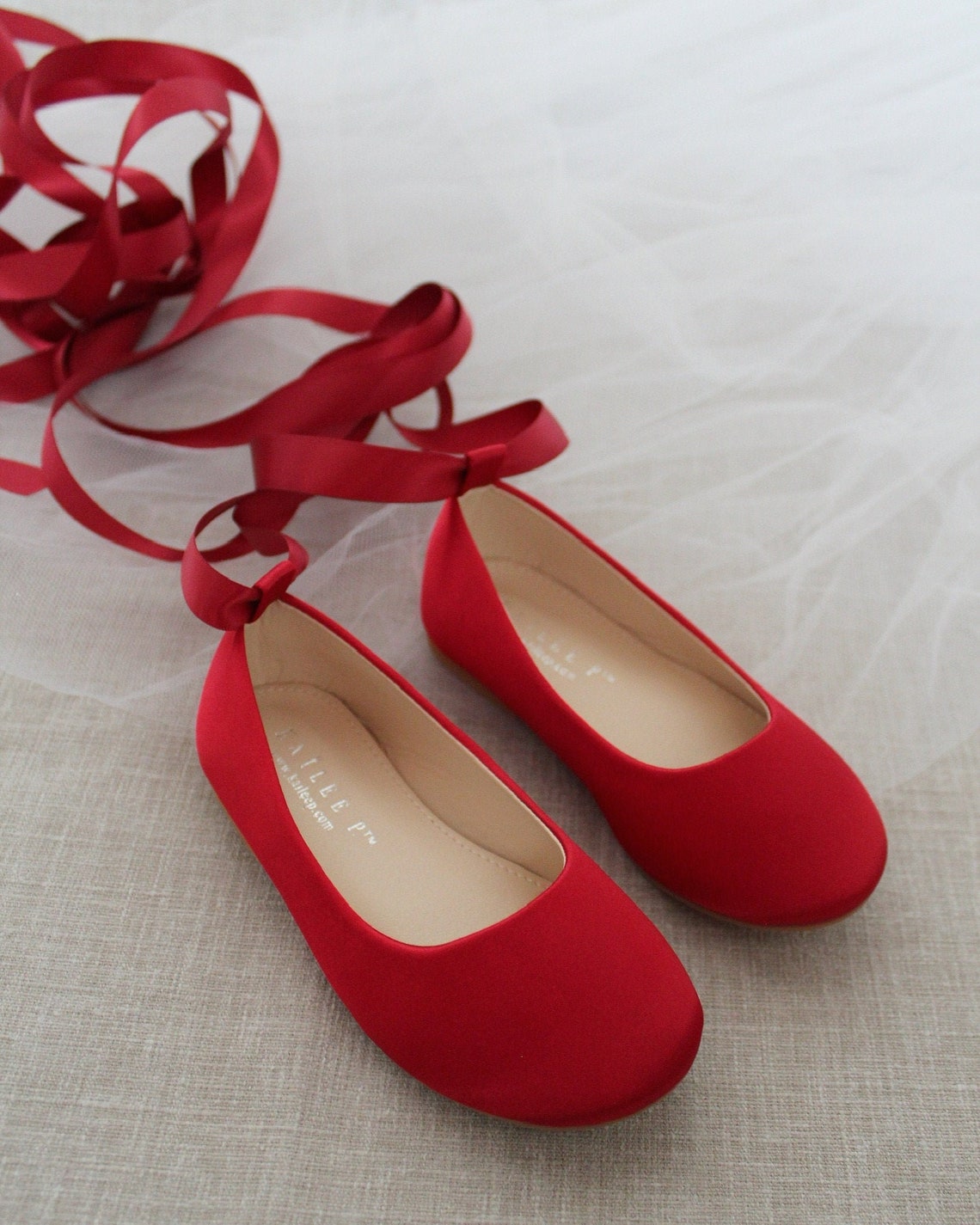 Kids Shoes Red Satin Ballerina Lace Up Flats Satin flower | Etsy
