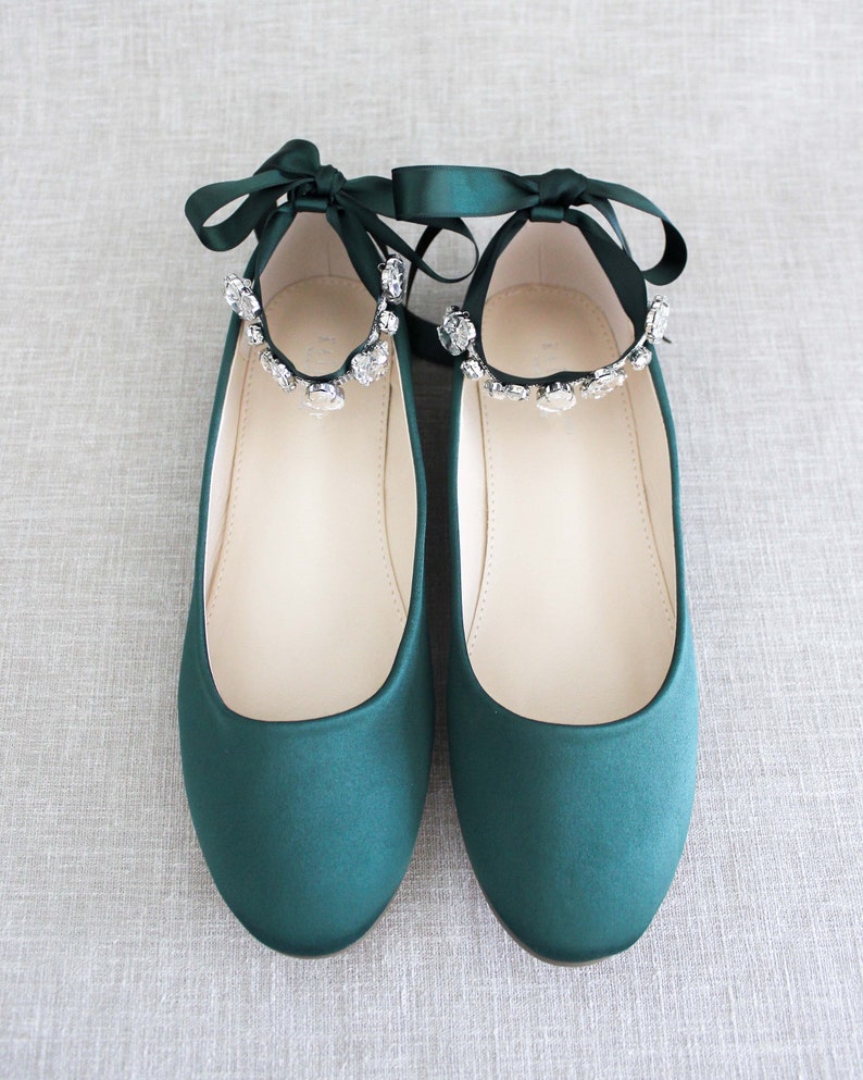 Hunter Green Satin Flats With Navette Ankle Strap Fall - Etsy