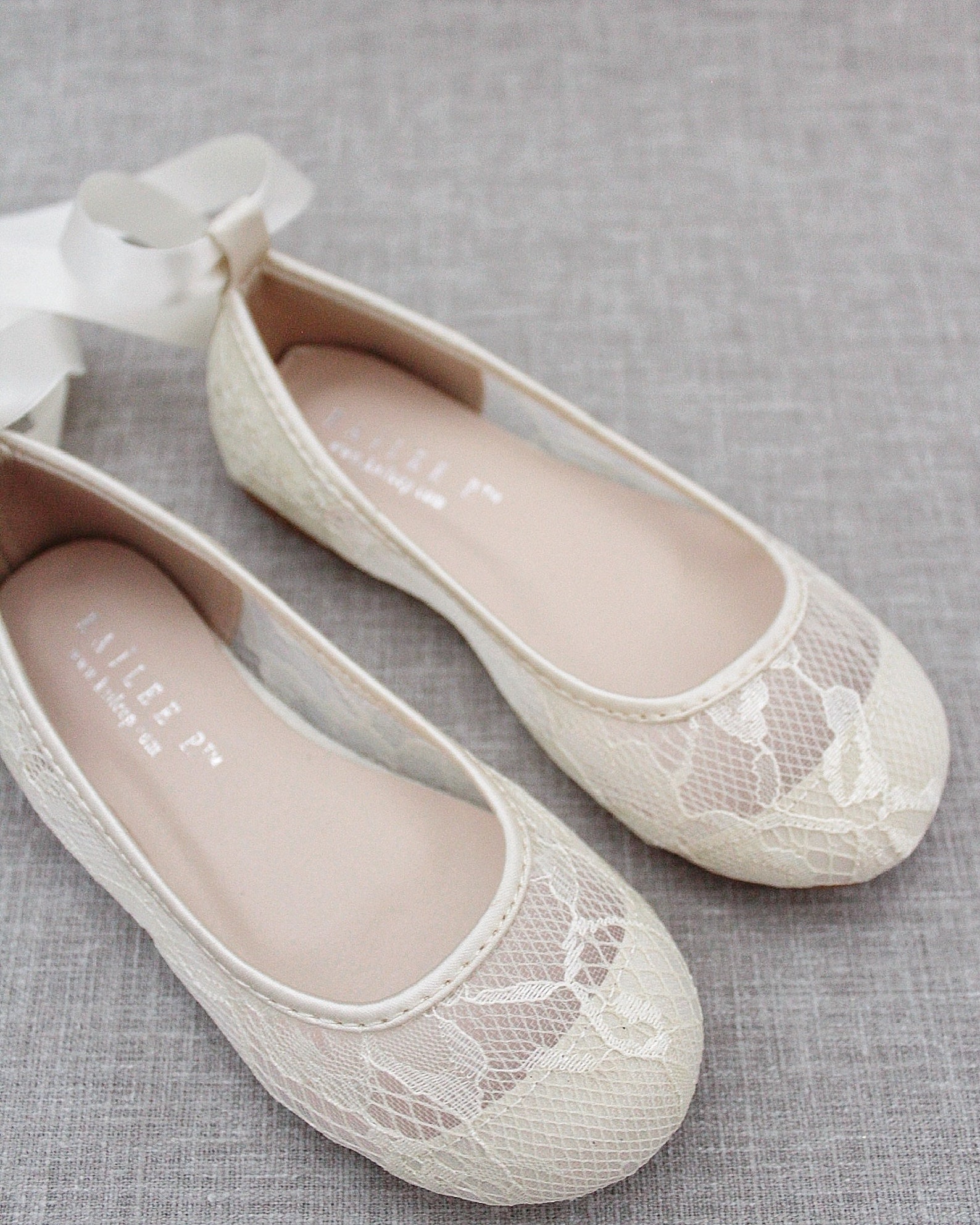 Girls IVORY Lace Ballerina Flats With Ballerina Lace up - Flower Girl ...
