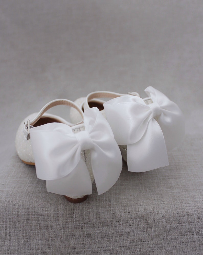 Girls Heel Glitter Shoes - White Rock Glitter Mary-jane Heels With ...