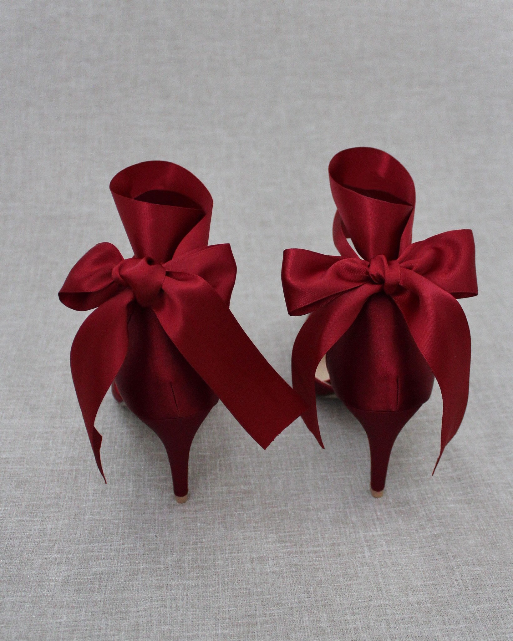 Burgundy Satin Pointy Toe Heels With WRAPPED SATIN TIE - Etsy UK