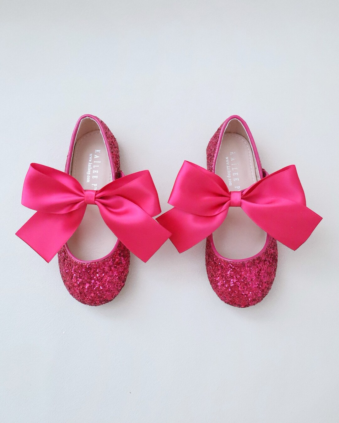 Fuchsia Rock Glitter Maryjane Flats With Satin Bow, for Flower Girls ...