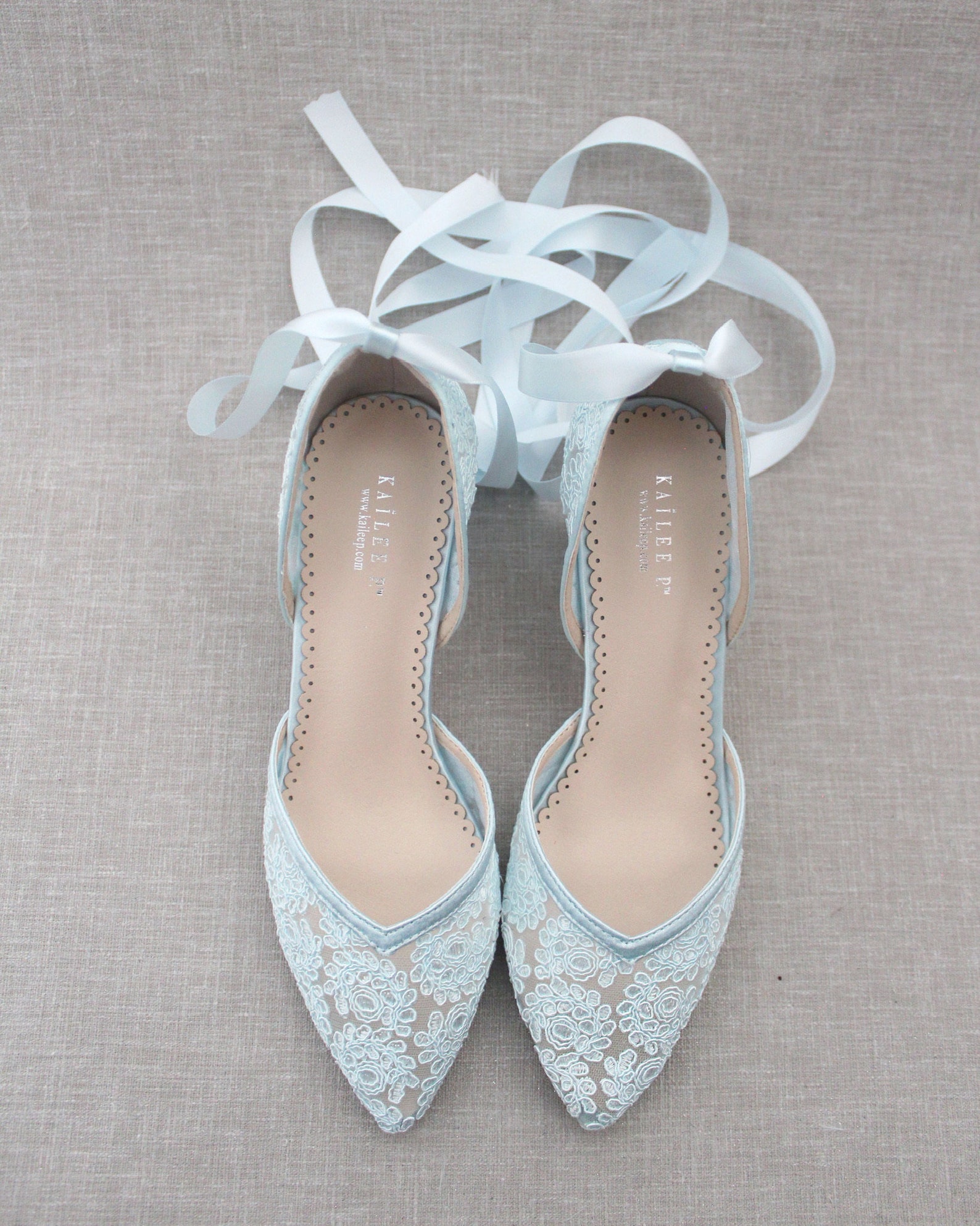 Light Blue Crochet Lace Almond Toe Block Heels With Ballerina - Etsy