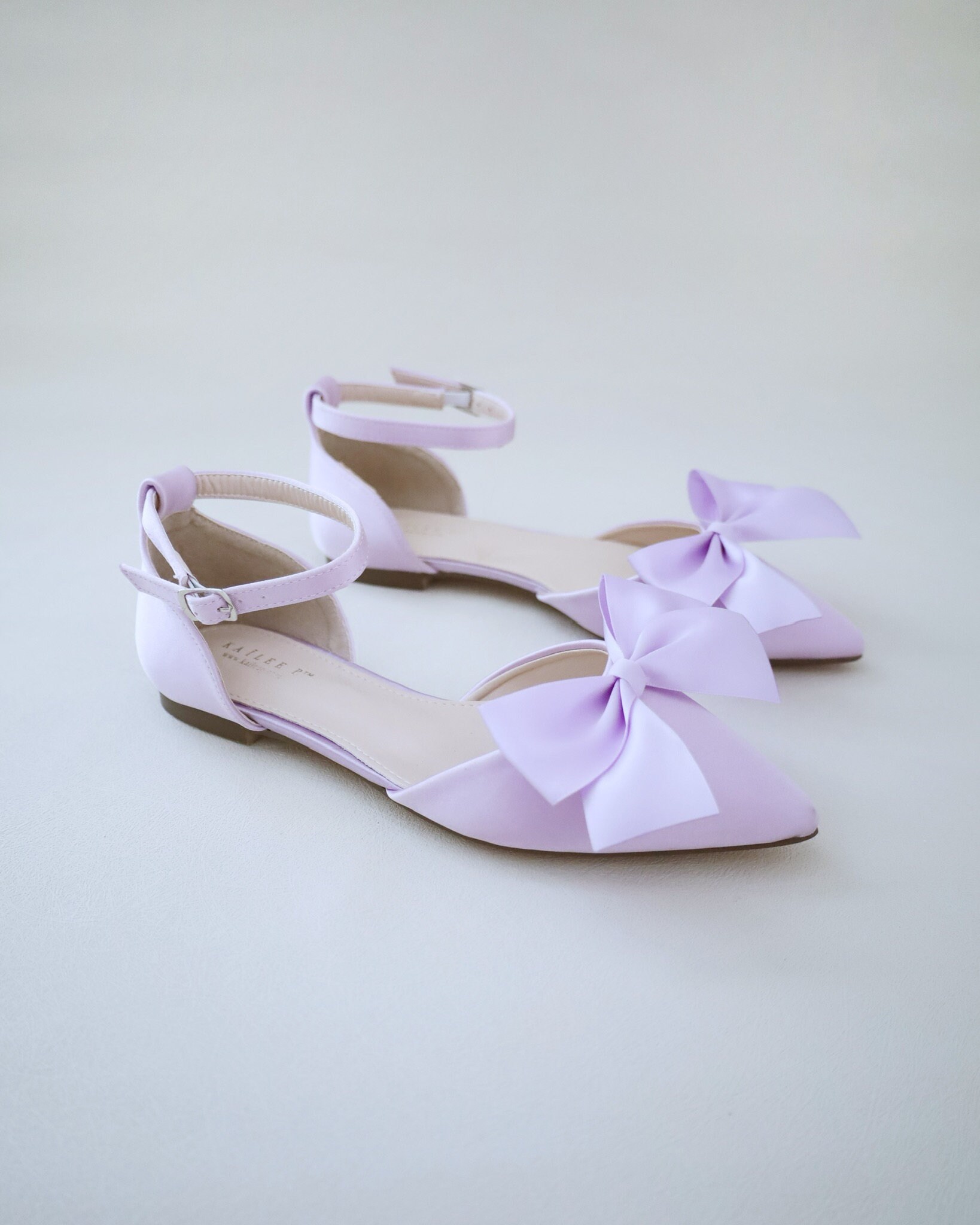 Lavender Satin Pointy Toe Flats With Front Satin Bow, Bridesmaids Shoes ...