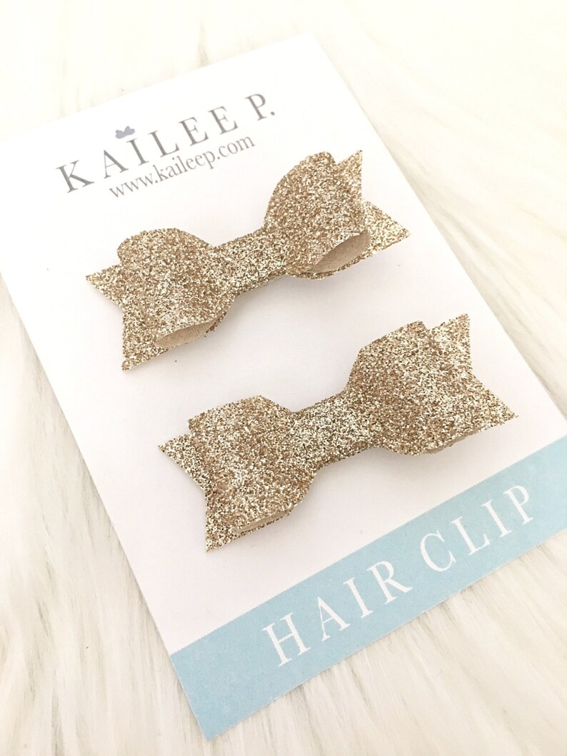 Bow Glitter HAIR CLIPS for girls Gold Fine Glitter Silver | Etsy