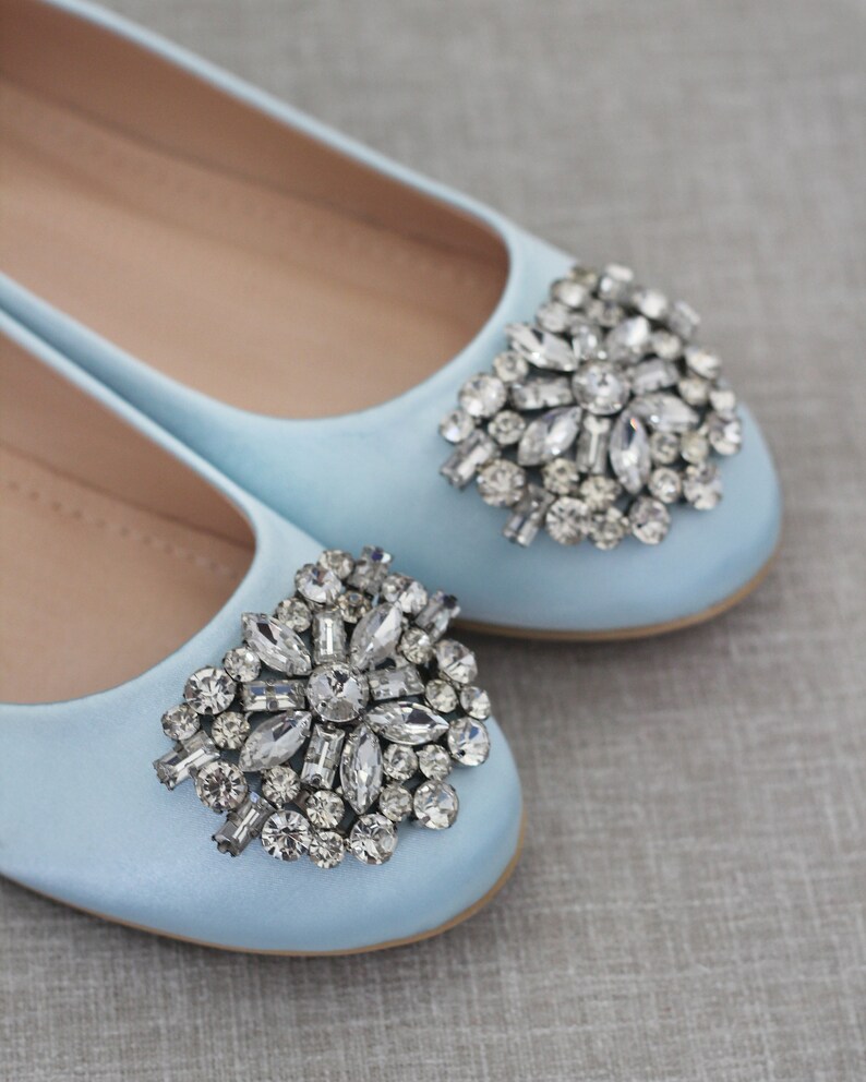 Light Blue Satin Round Toe Flats With OVERSIZED BROOCH | Etsy