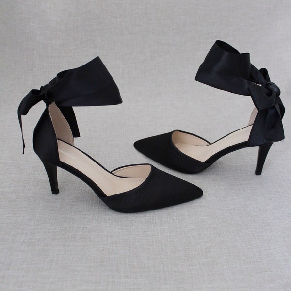 Black Satin Heels - Etsy