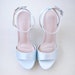 Light Blue Satin Platform Block Heel Wedding Sandals With Wrapped Ankle ...