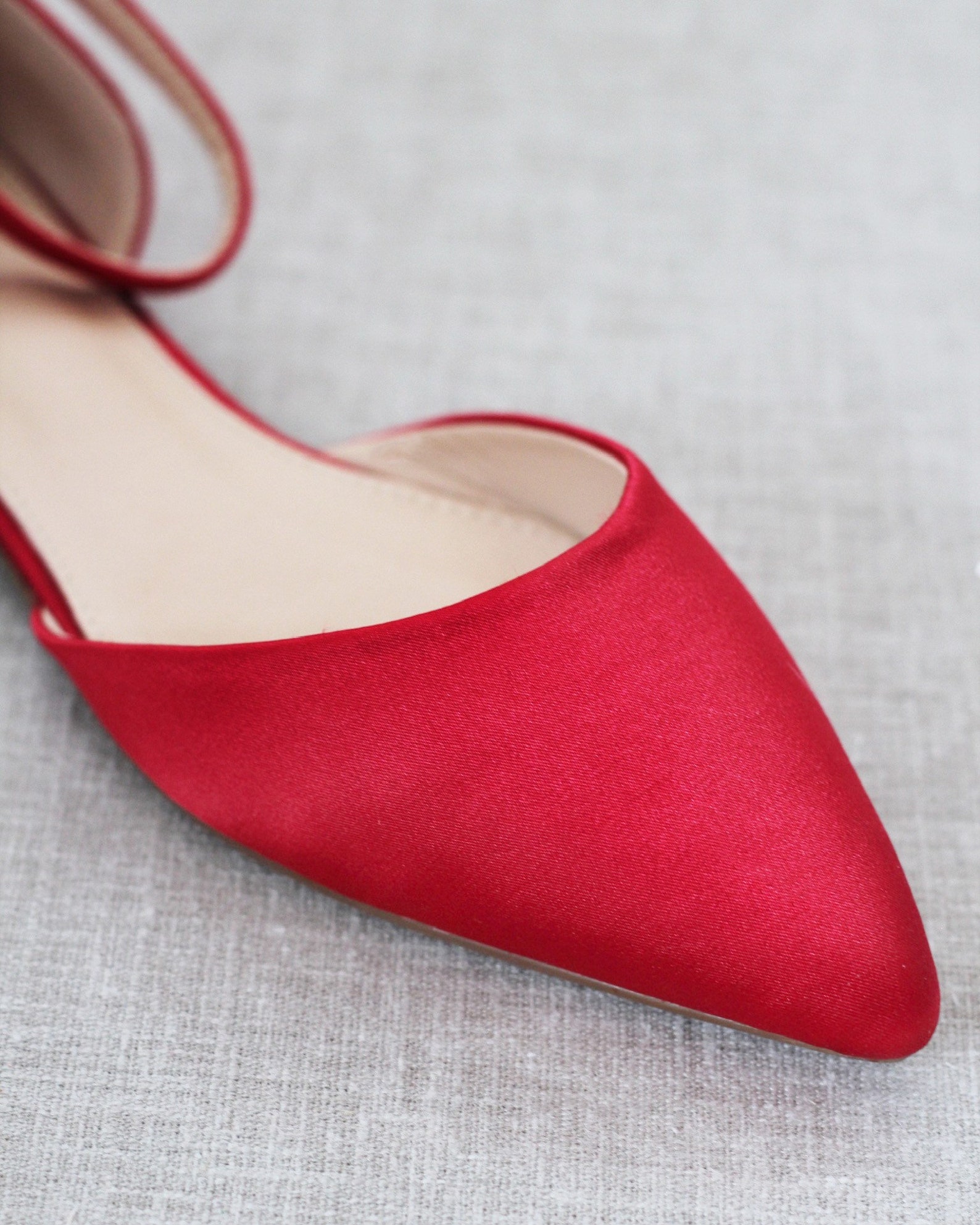 Red Satin Pointy Toe Flats With Satin ANKLE TIE or BALLERINA | Etsy
