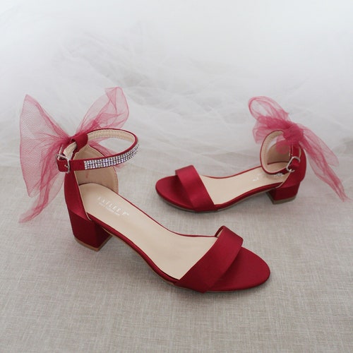 Burgundy Satin Block Heel Sandal With FLORAL RHINESTONES Upper - Etsy