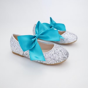 PRINCESS ARIEL SHOES - Silver Rock Glitter Mary-jane With Teal Satin ...