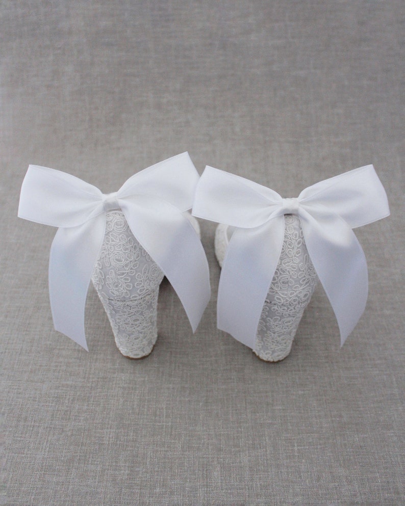 White & Ivory Crochet Lace Block Heel Sandals With SATIN BACK - Etsy