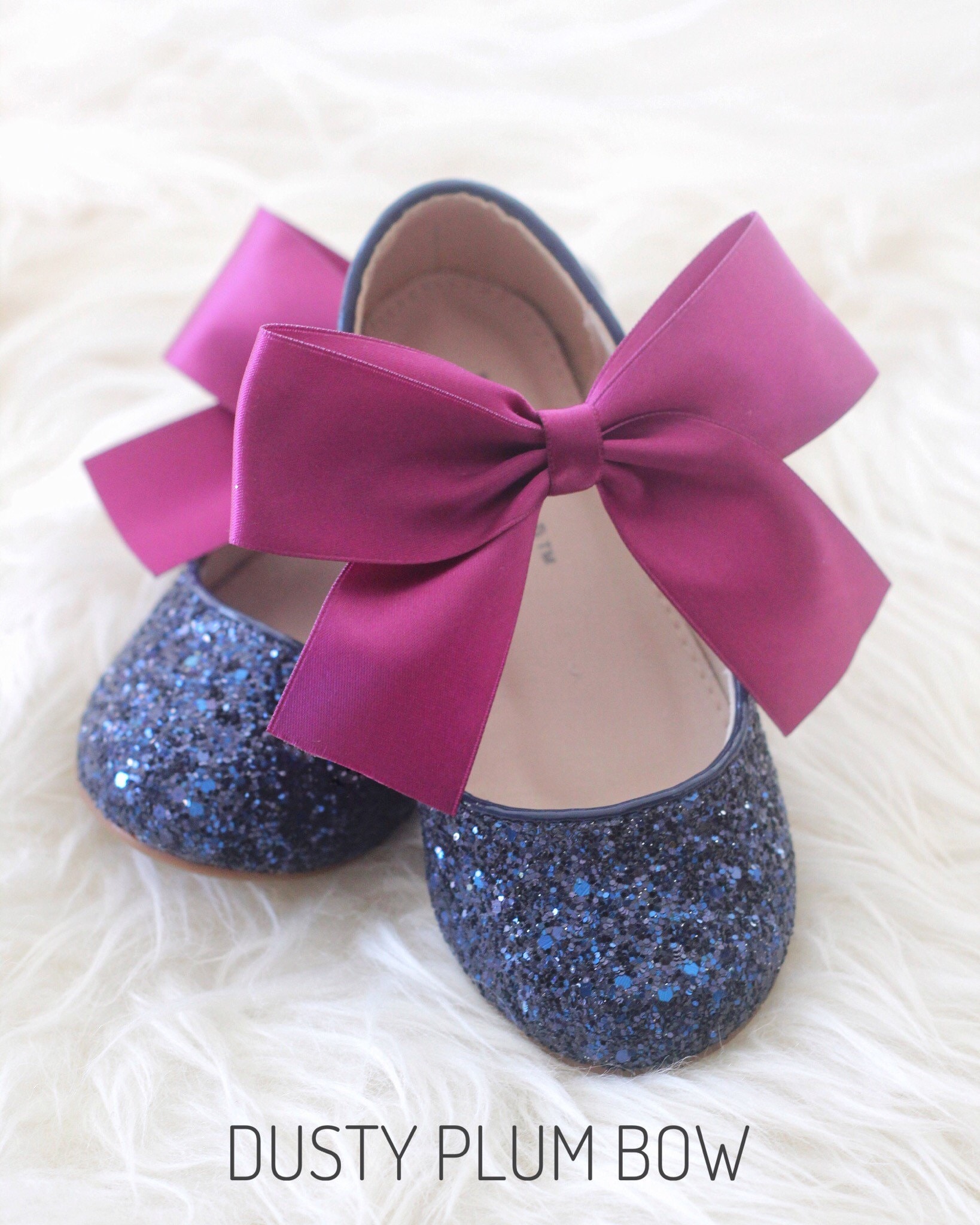 NAVY BLUE Rock Glitter Mary-jane With Satin Bow - Flower Girls Shoes ...