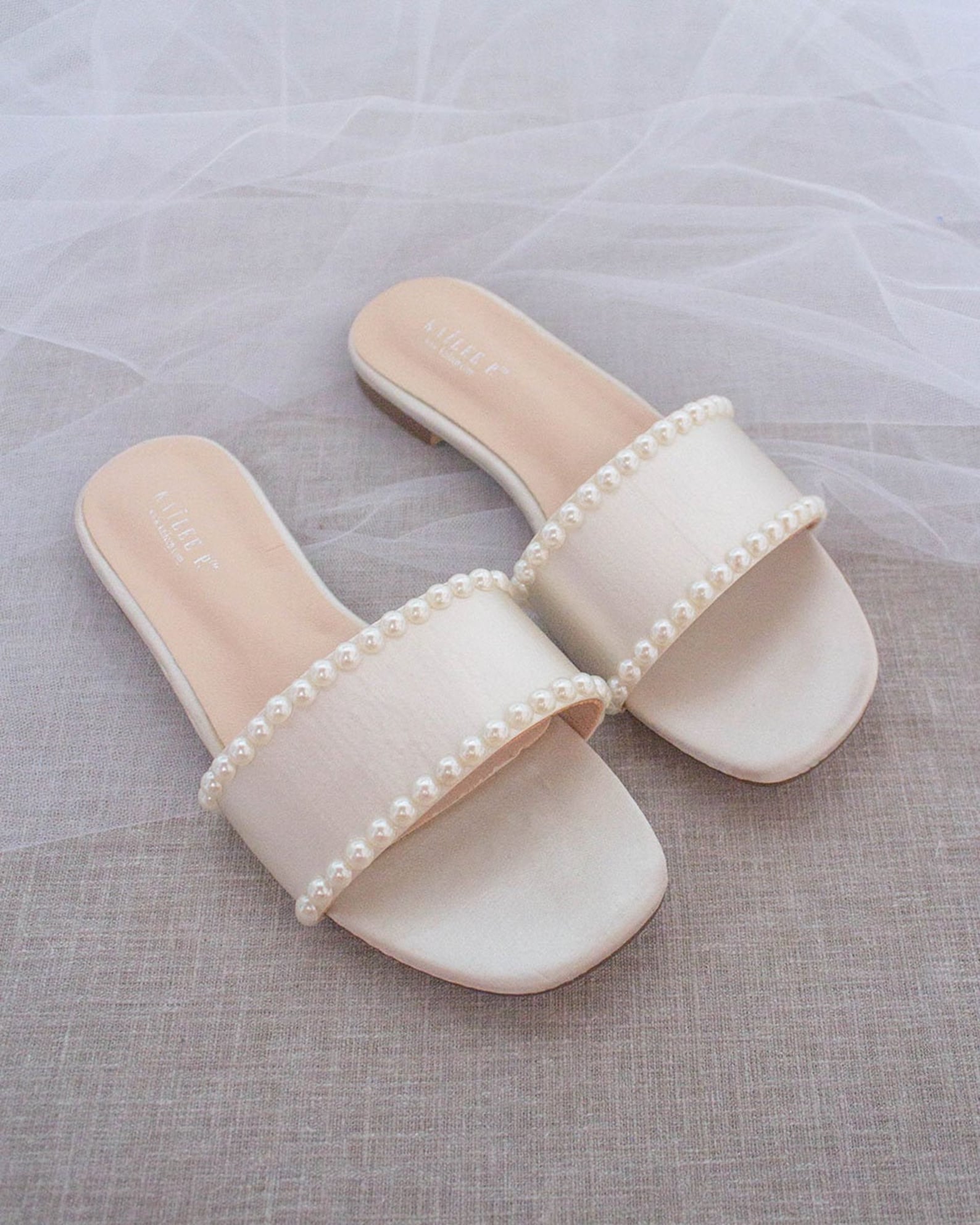 Ivory Satin Slip on Sandals With PEARLS, Bridal Sandals, Bridesmaids ...