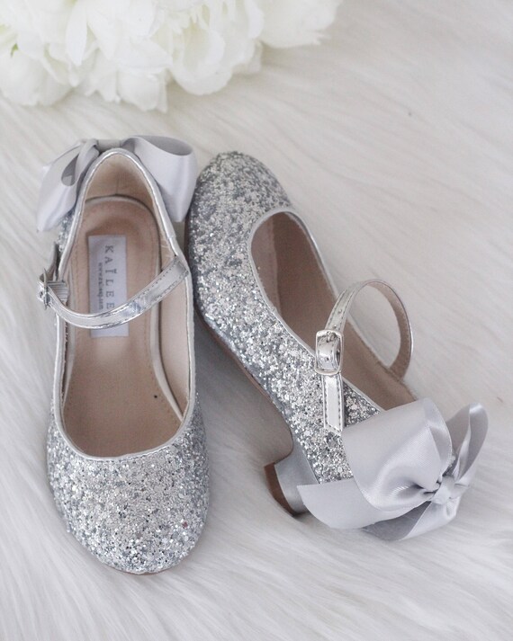 Girls Heels Shoes SILVER Rock Glitter mary-jane heels with | Etsy