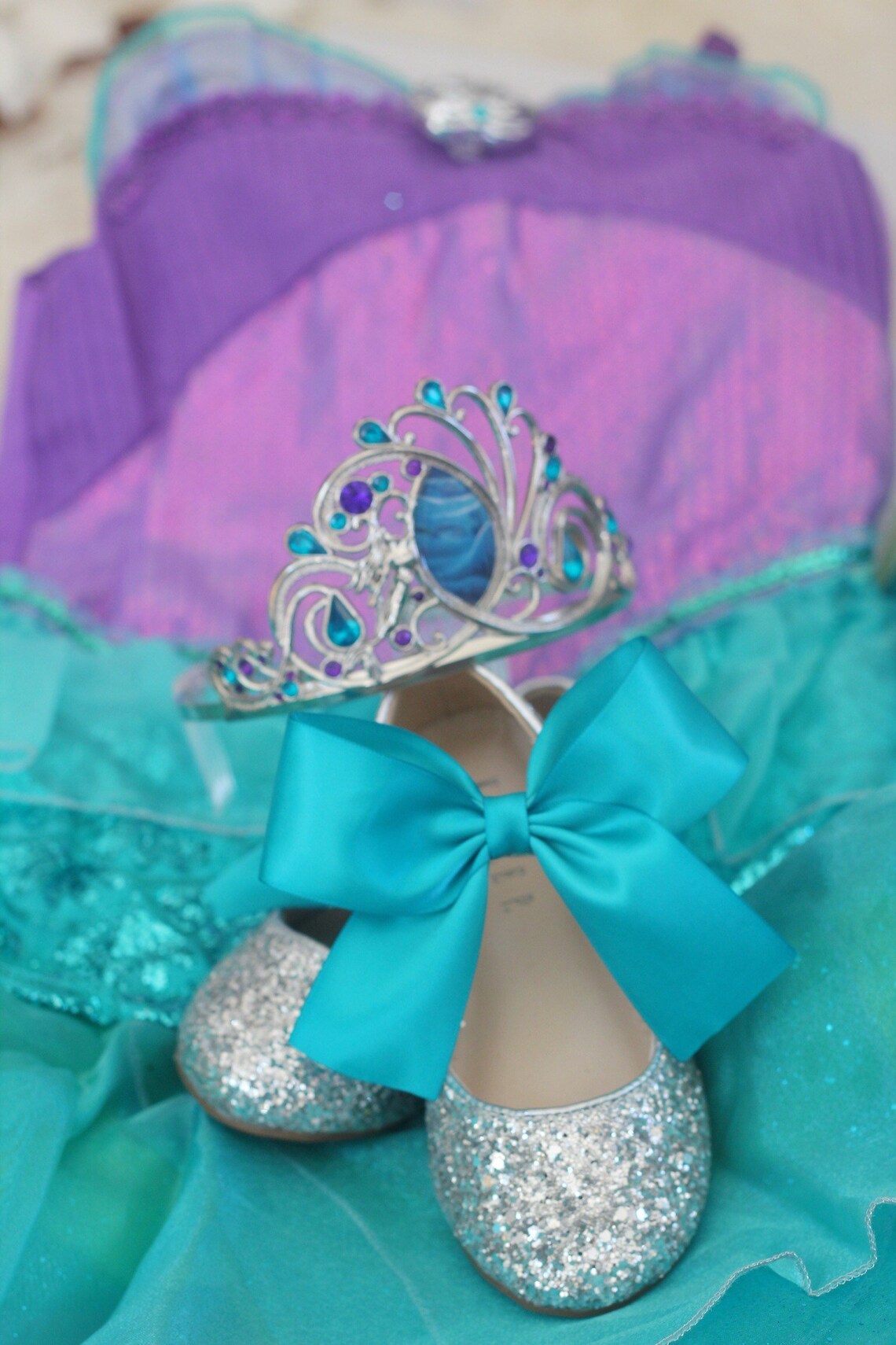 PRINCESS ARIEL SHOES Silver Rock Glitter Mary-jane With Teal - Etsy