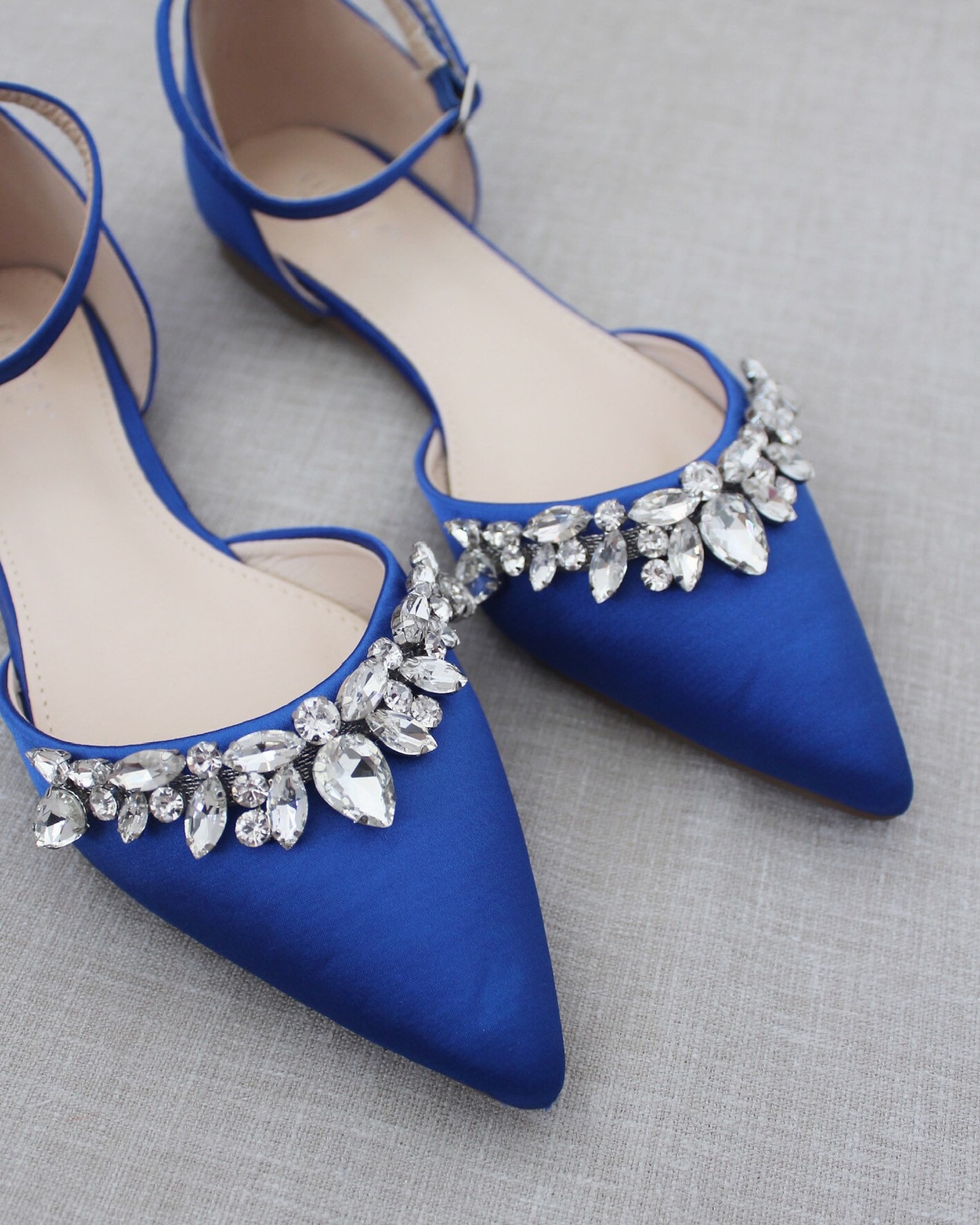 Royal Blue Pointy Toe Flats With Sparkly TEARDROP RHINESTONES, Women ...