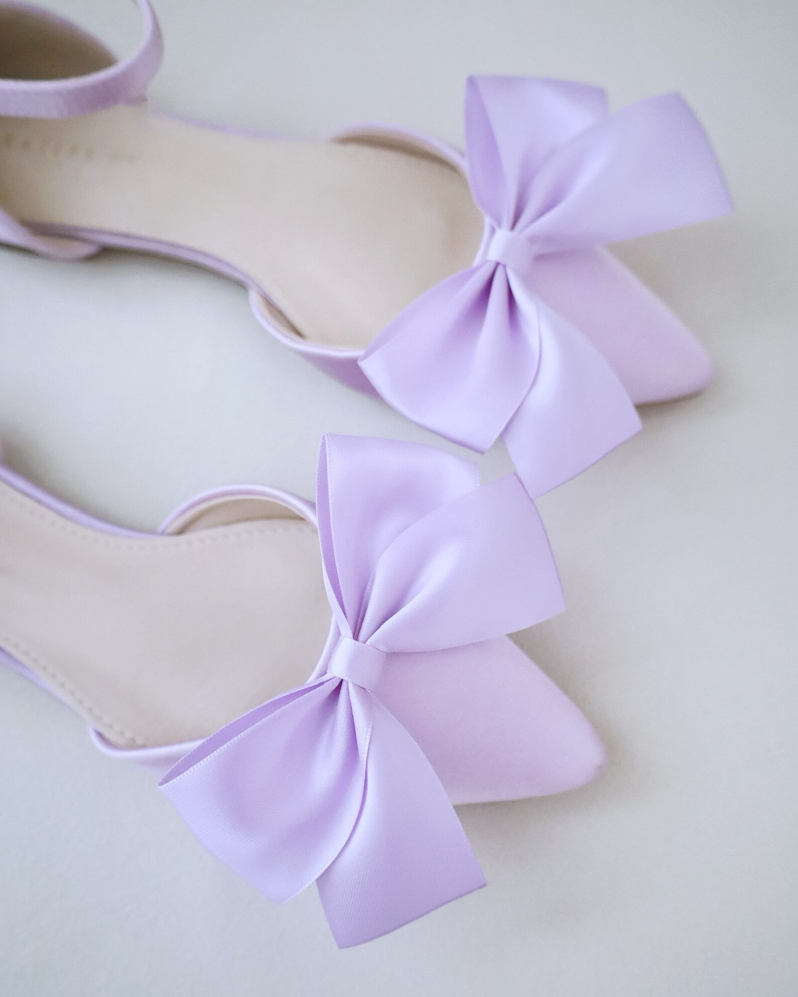Lavender Satin Pointy Toe Flats With Front Satin Bow, Bridesmaids Shoes ...