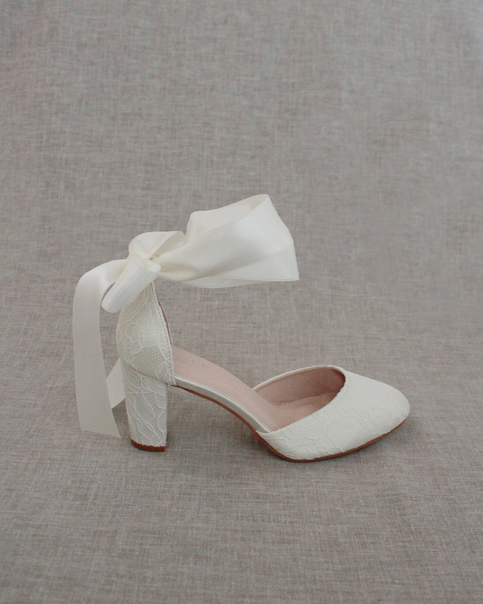 Ivory Lace Block Heel With WRAPPED SATIN TIE Women Wedding - Etsy