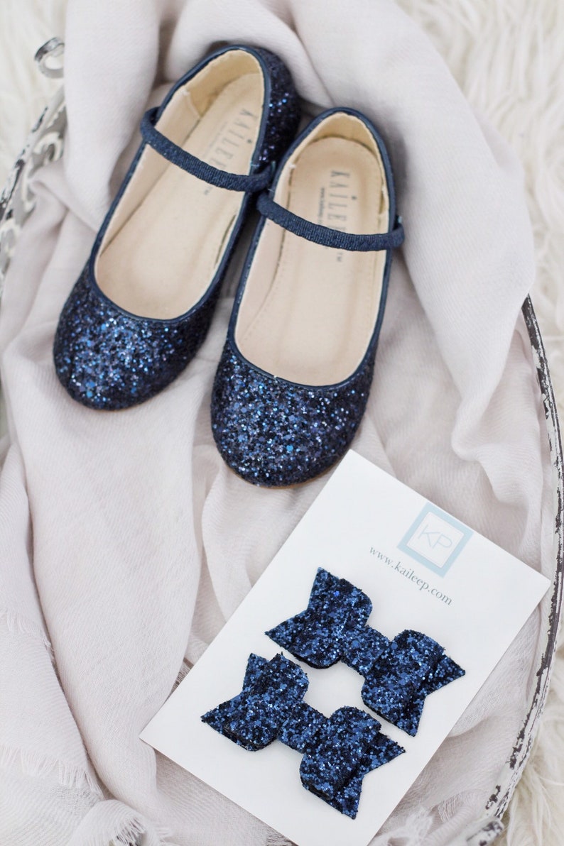 Navy Blue Rock Glitter Maryjane Flats for Flower Girls Shoes | Etsy UK