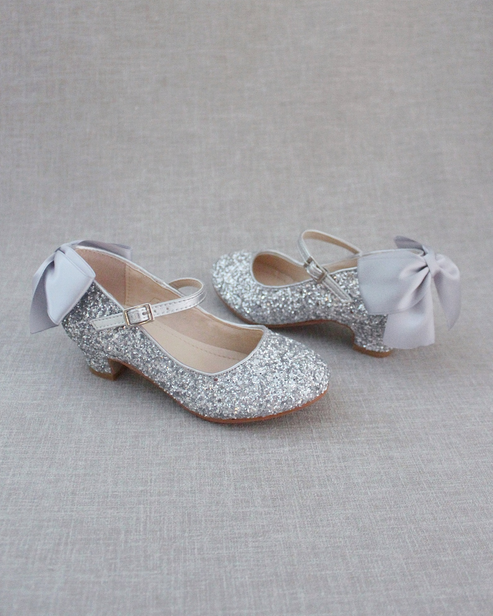 Girls Heels Shoes Silver Rock Glitter Mary-jane Heels With - Etsy