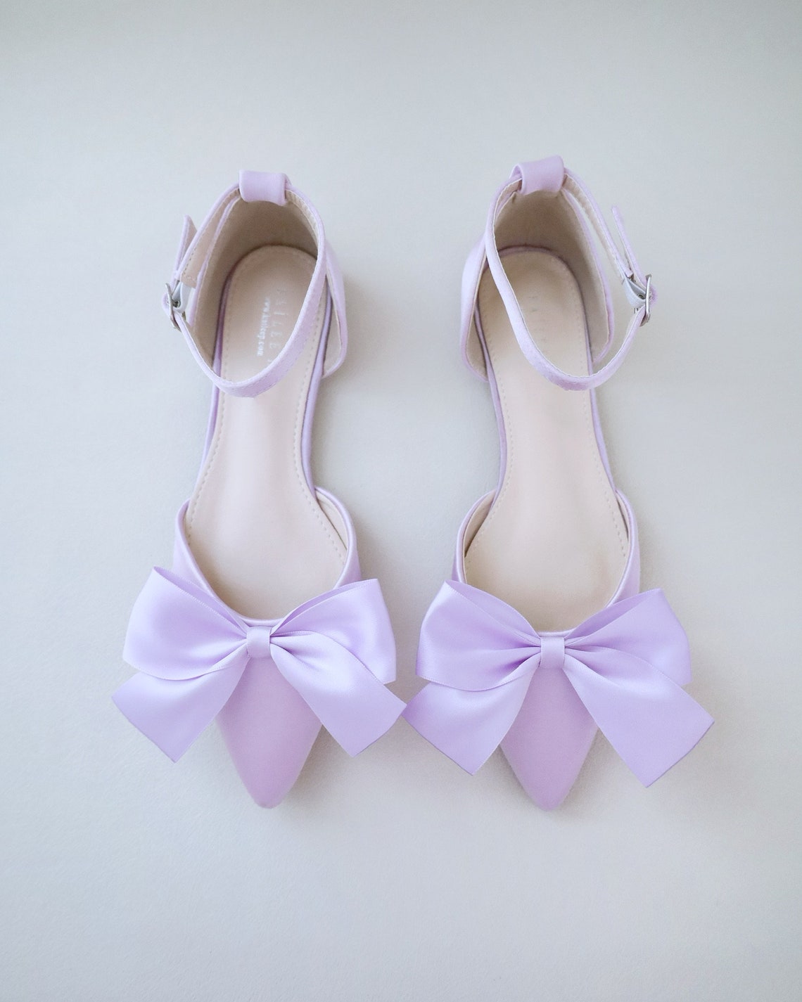Lavender Satin Pointy Toe Flats With Front Satin Bow, Bridesmaids Shoes ...