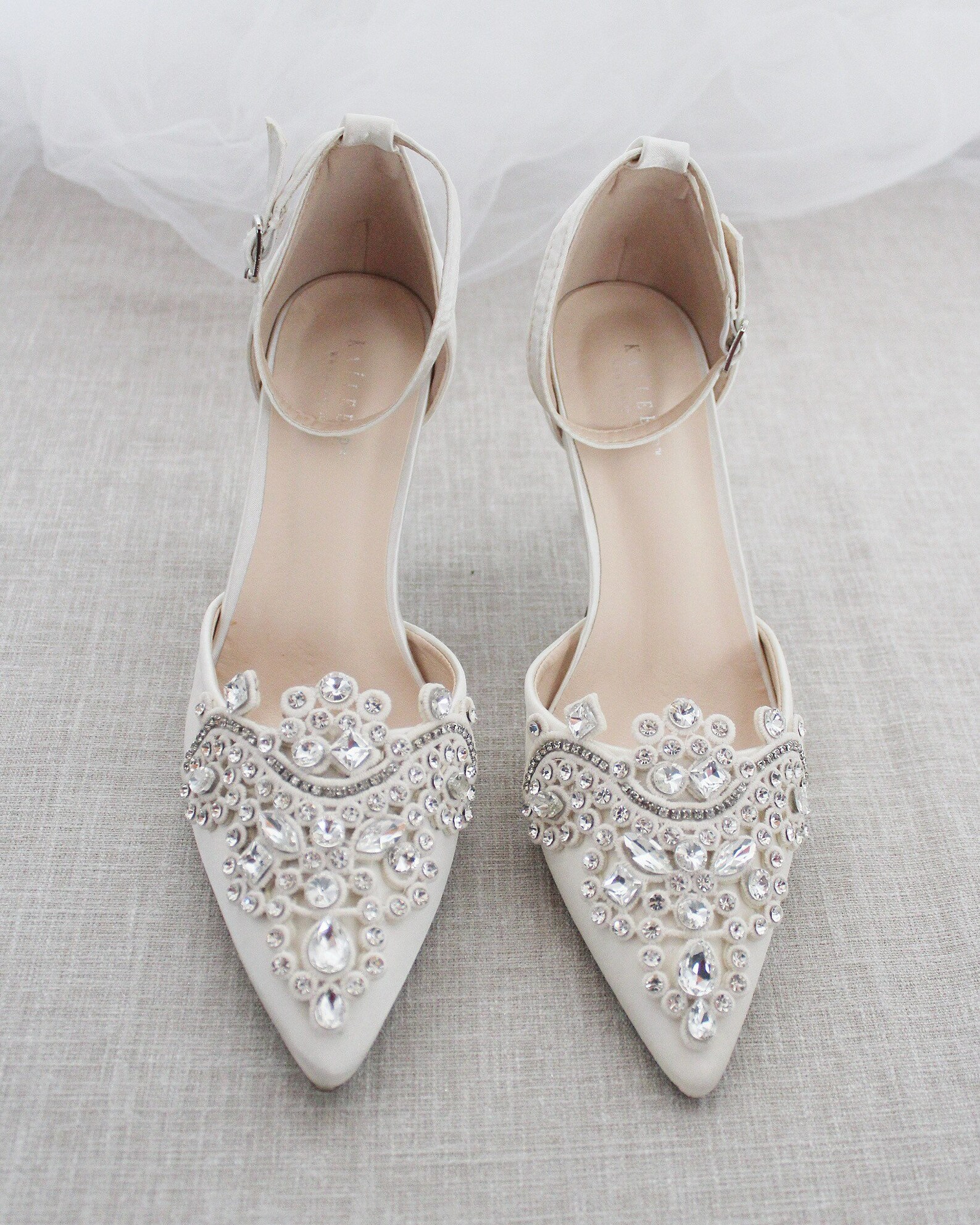 Ivory Pointy Toe HEELS With Oversized Rhinestones Applique - Etsy
