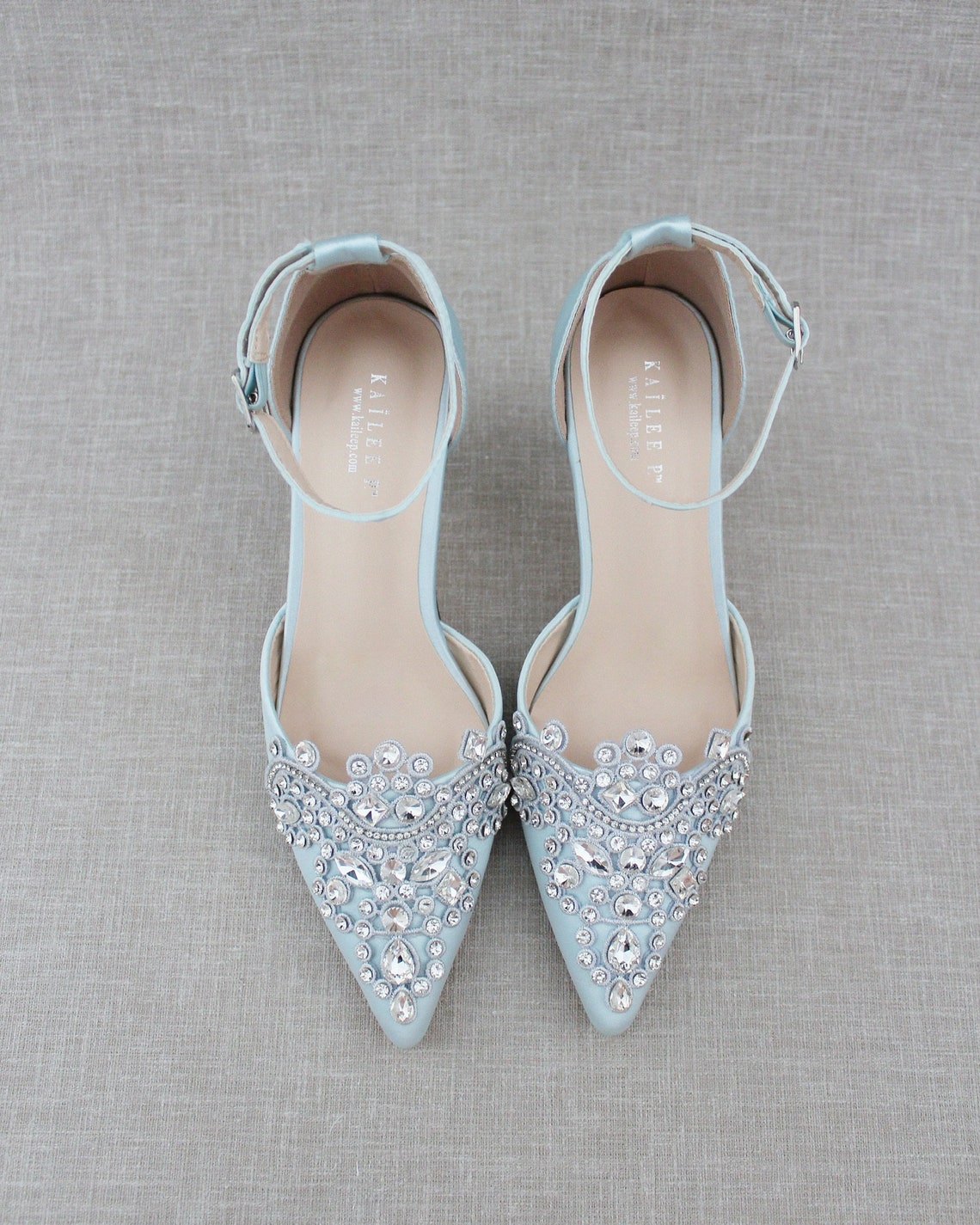 Light Blue Pointy Toe Heels With OVERSIZED RHINESTONES APPLIQUE ...