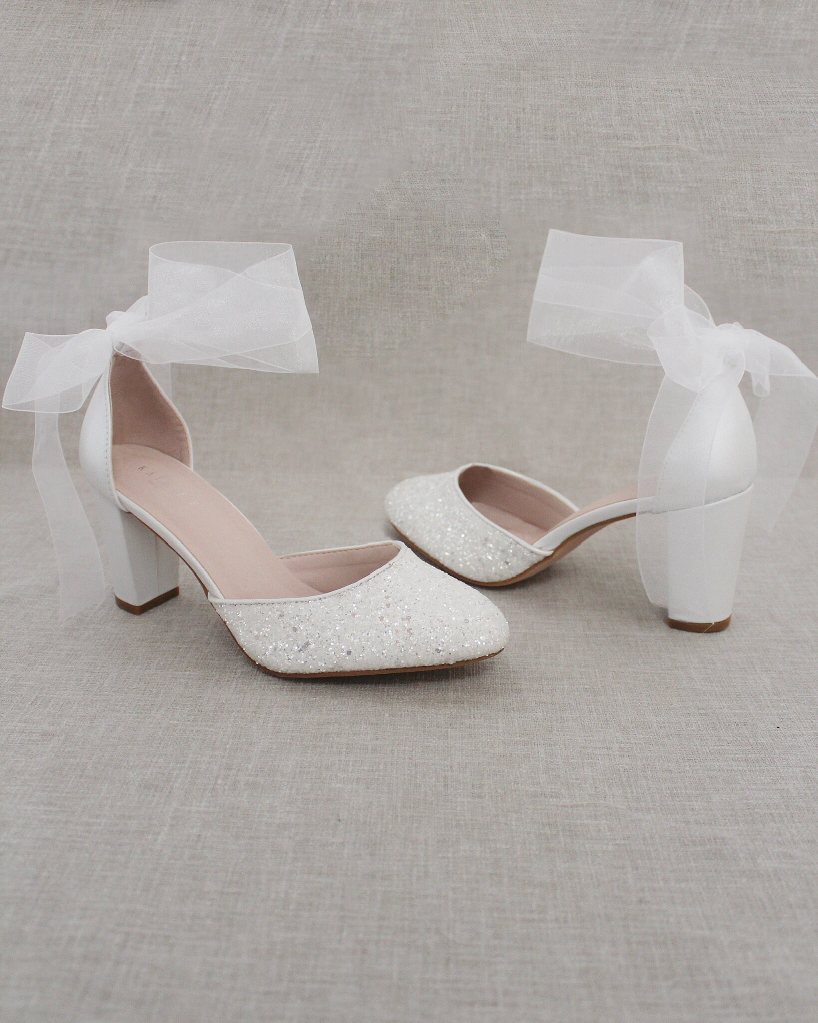 White Rock Glitter Block Heel With WRAPPED SATIN TIE, Women Wedding ...