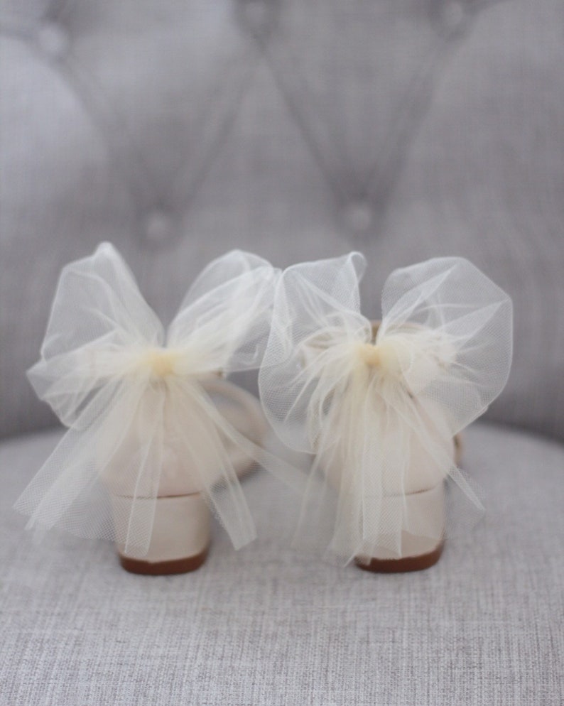 Champagne Satin Block Heel Sandal With Tulle Back Bow Women Etsy