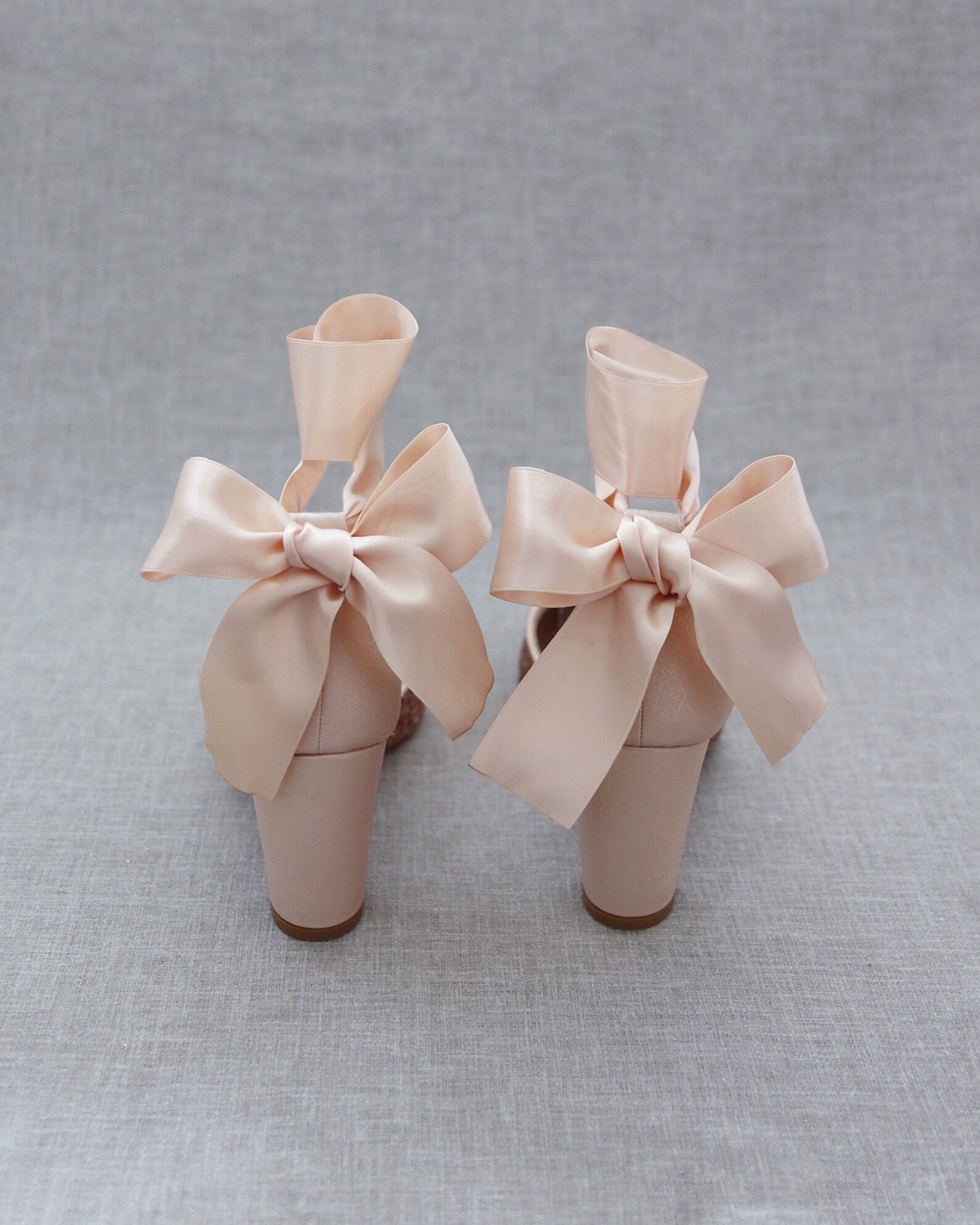 Rose Gold Rock Glitter Block Heel With Blush WRAPPED SATIN TIE, Fall ...