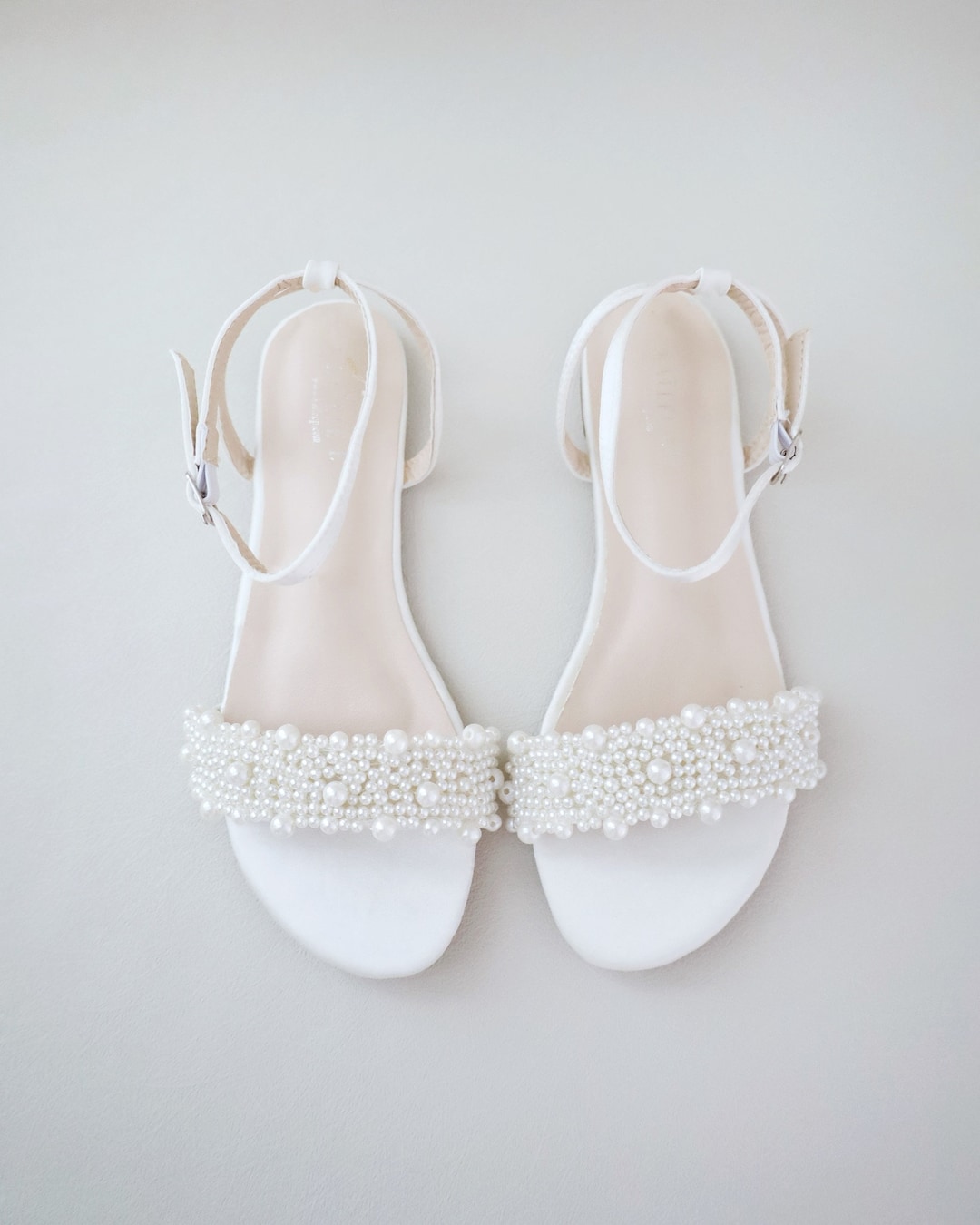 Ivory Satin Flat Sandal With Perla Applique, Bridesmaid Shoes, Women ...