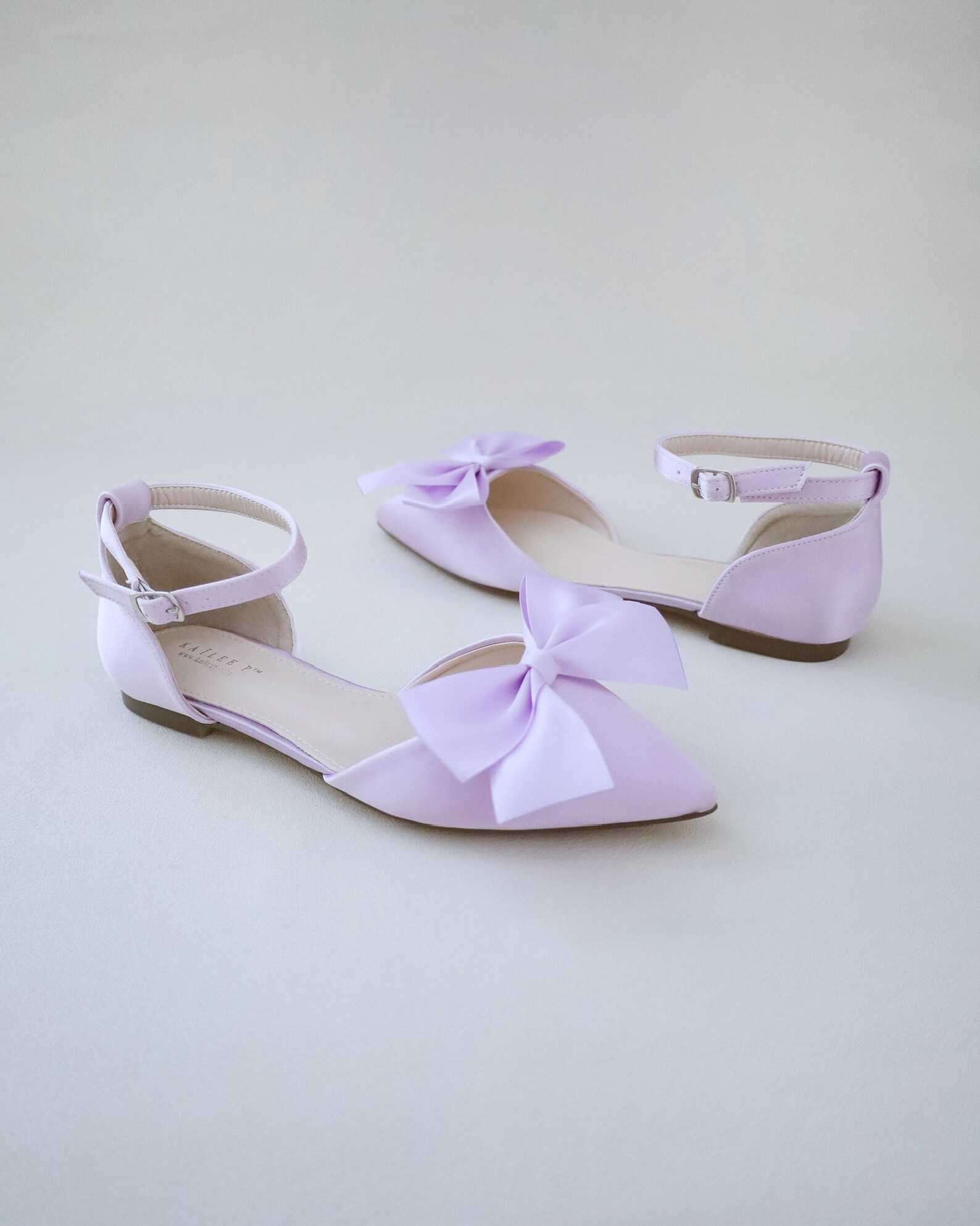 Lavender Satin Pointy Toe Flats With Front Satin Bow, Bridesmaids Shoes ...