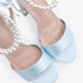 Light Blue Satin Platform Block Heel Wedding Sandals With Double Pearls ...