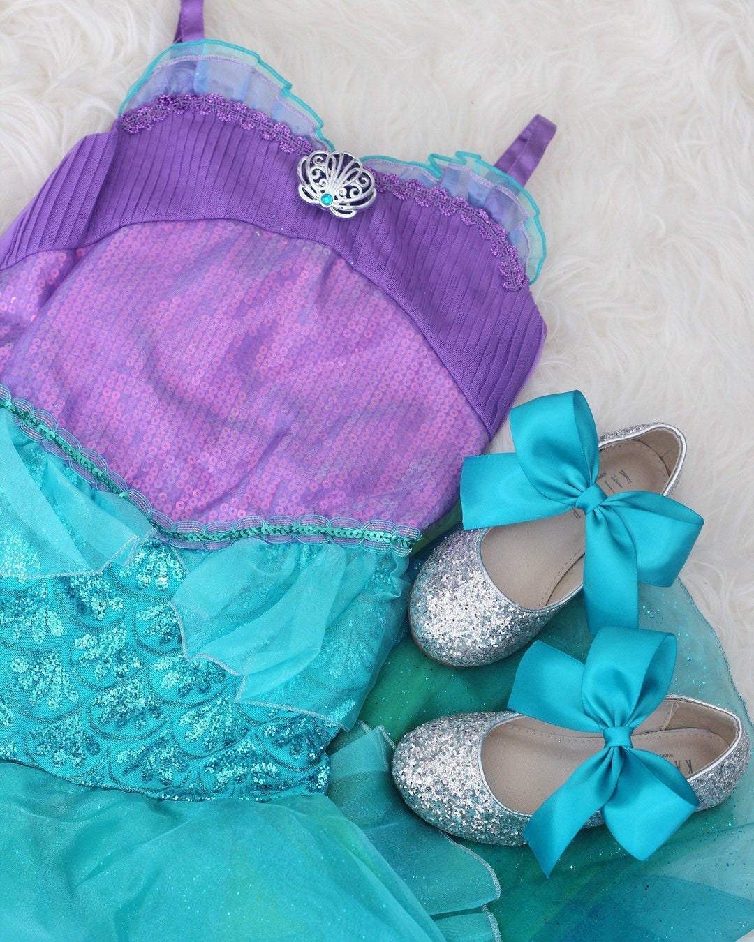 PRINCESS ARIEL SHOES Silver Rock Glitter Mary-jane With Teal Satin ...