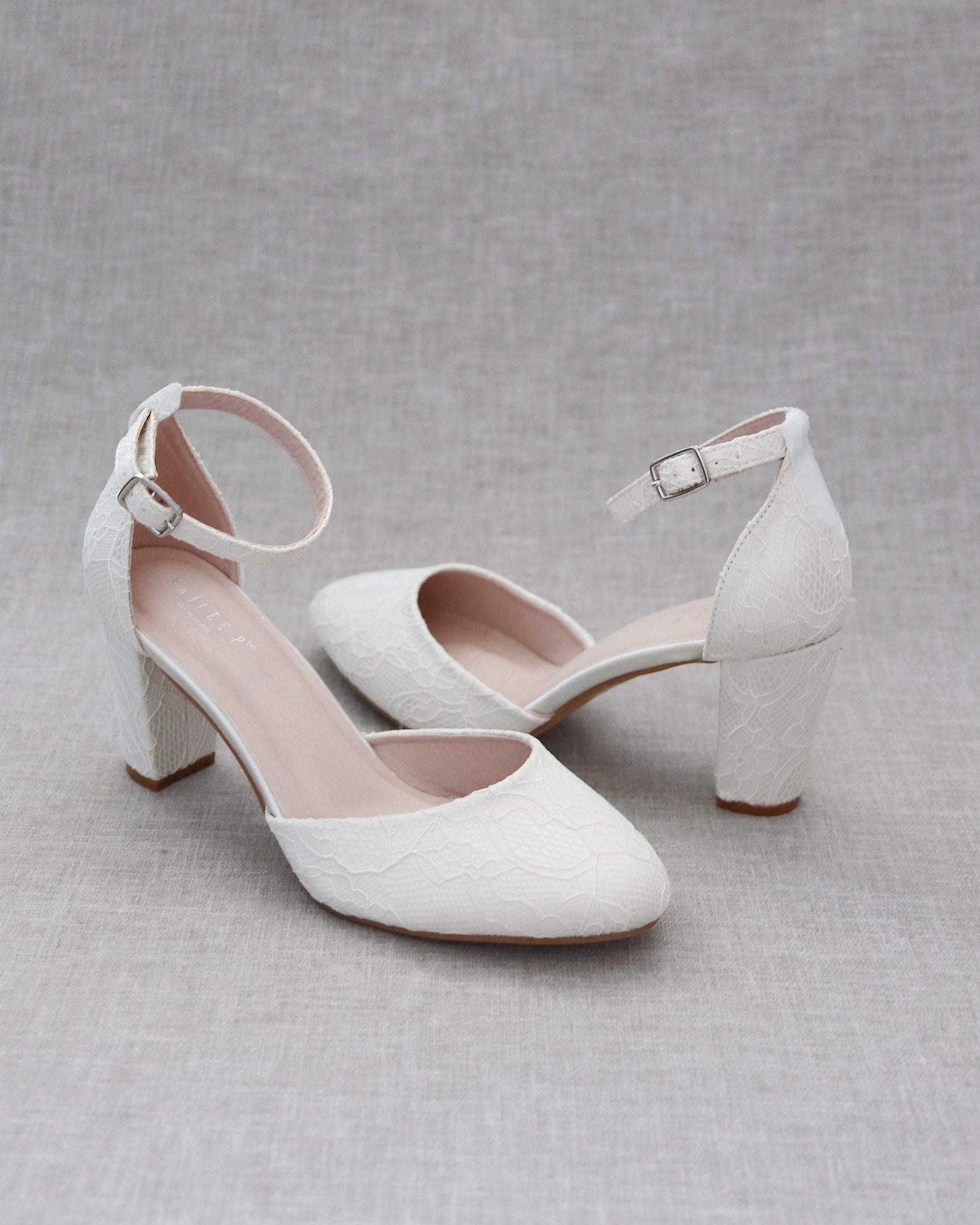 Ivory Lace Block Heel With SATIN BACK BOW Women Wedding - Etsy